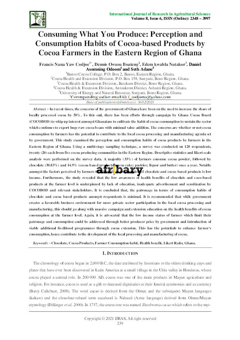 Consuming What You Produce: Perception and Consumption Habits of Cocoa ...