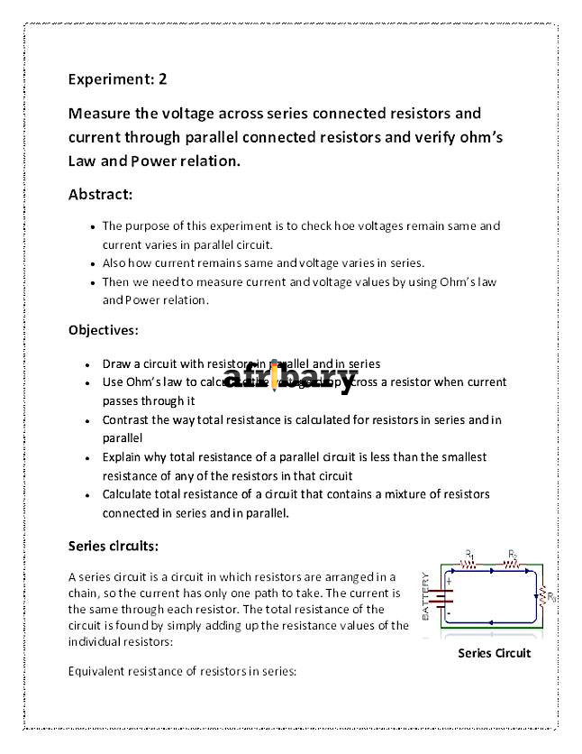 Measure the Voltage Across Series Connected Resistors and Current ...