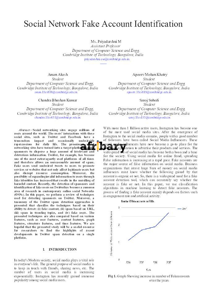Social Network Fake Account Identification | Afribary