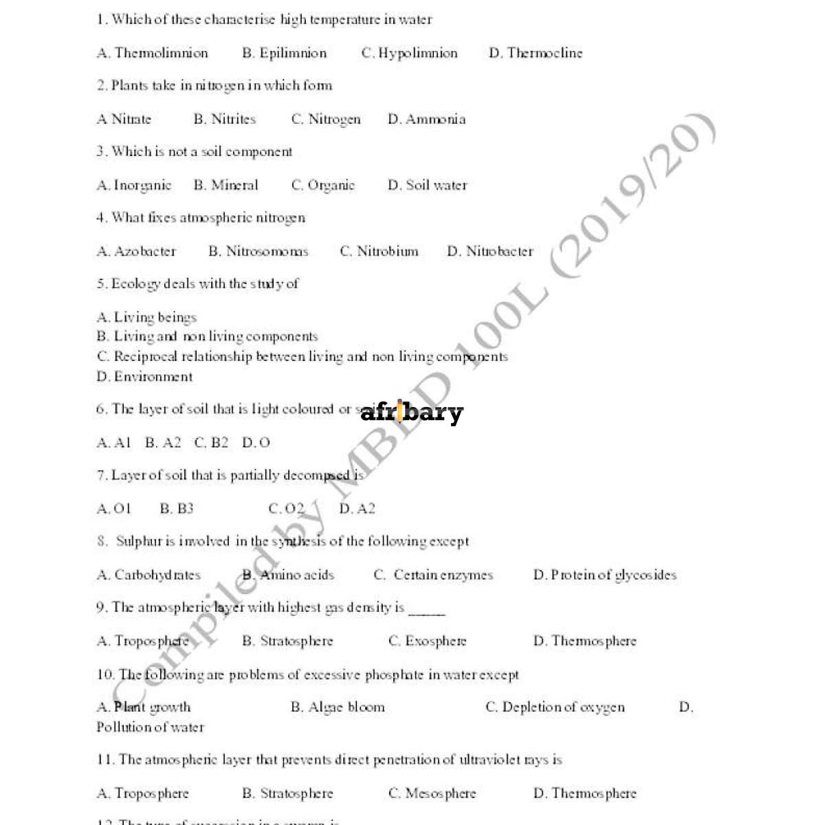 ZLY101 CBT CA Questions | Afribary