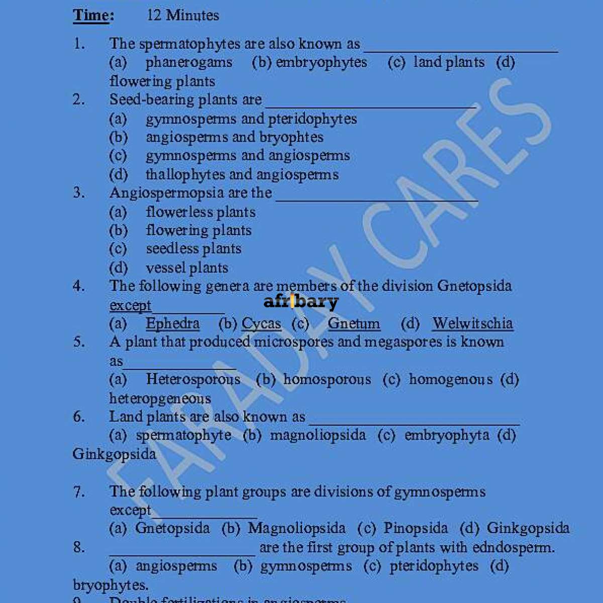 PLB108-Plant Diversity (Forms and Functions) Continuous assessment and ...