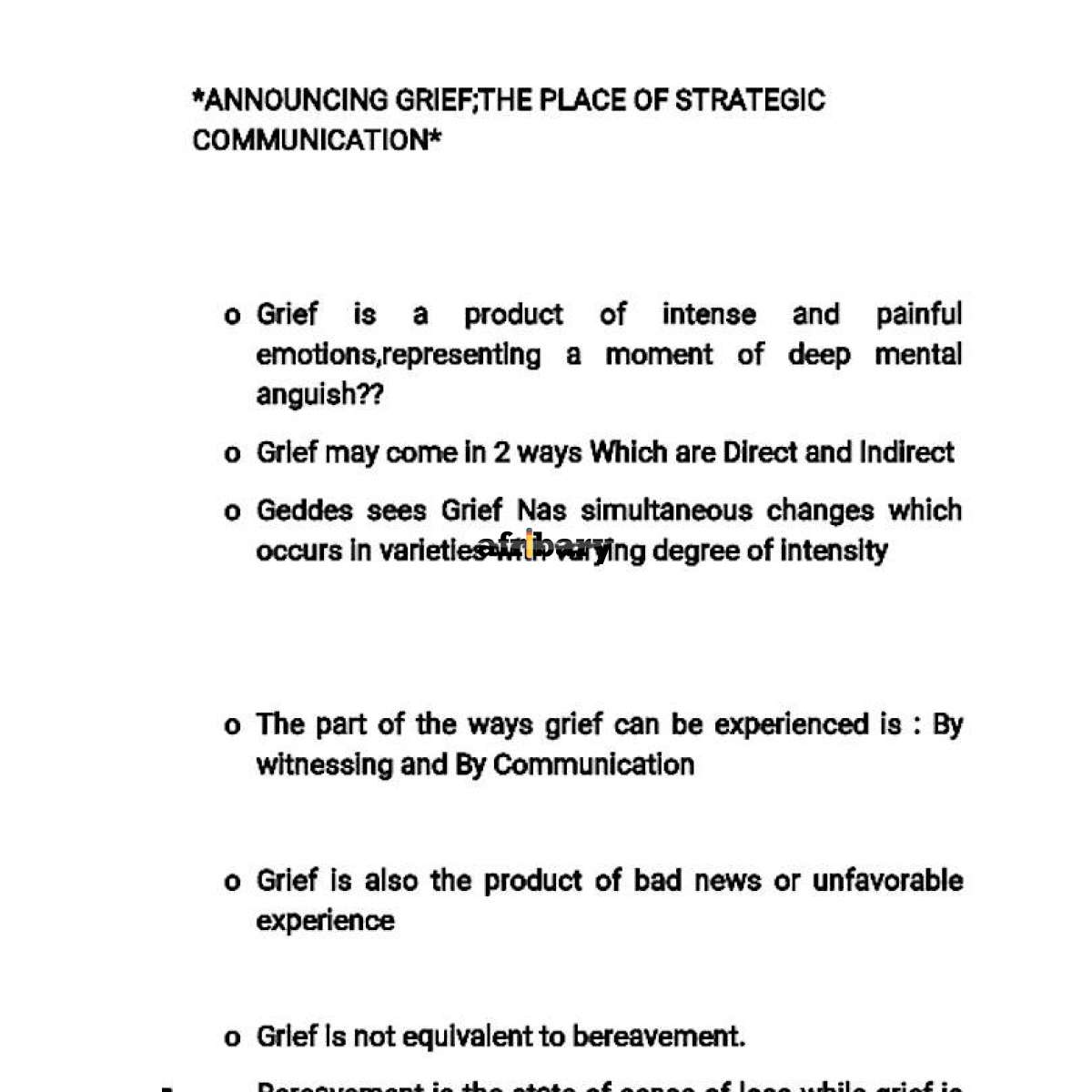 GNS 211 CHAPTER 4 (ANNOUNCING GRIEF; THE PLACE OF STRATEGIC ...