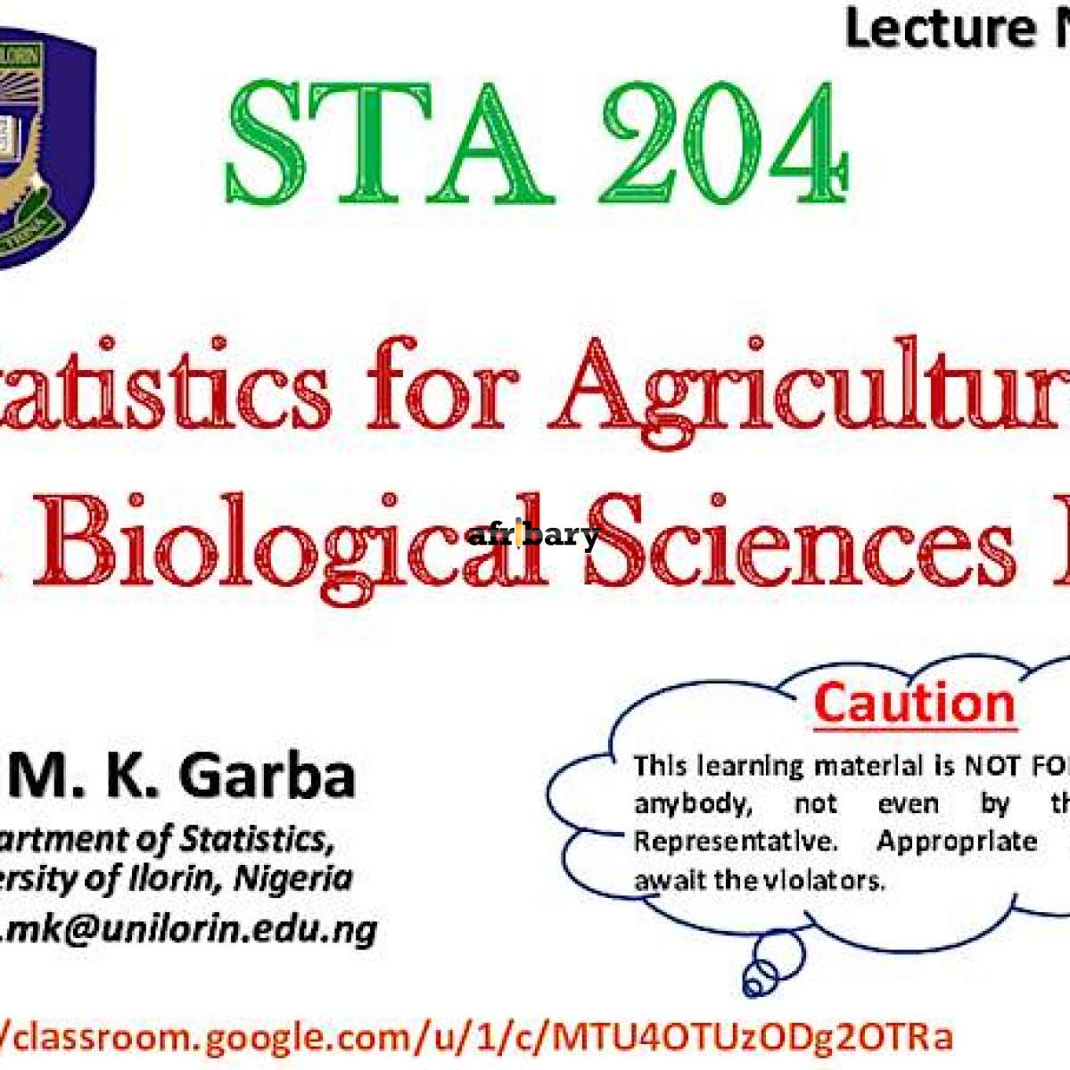 STA 204 Lecture Notes 3 & 4 (DESIGN OF SIMPLE AGRICULTURAL AND ...