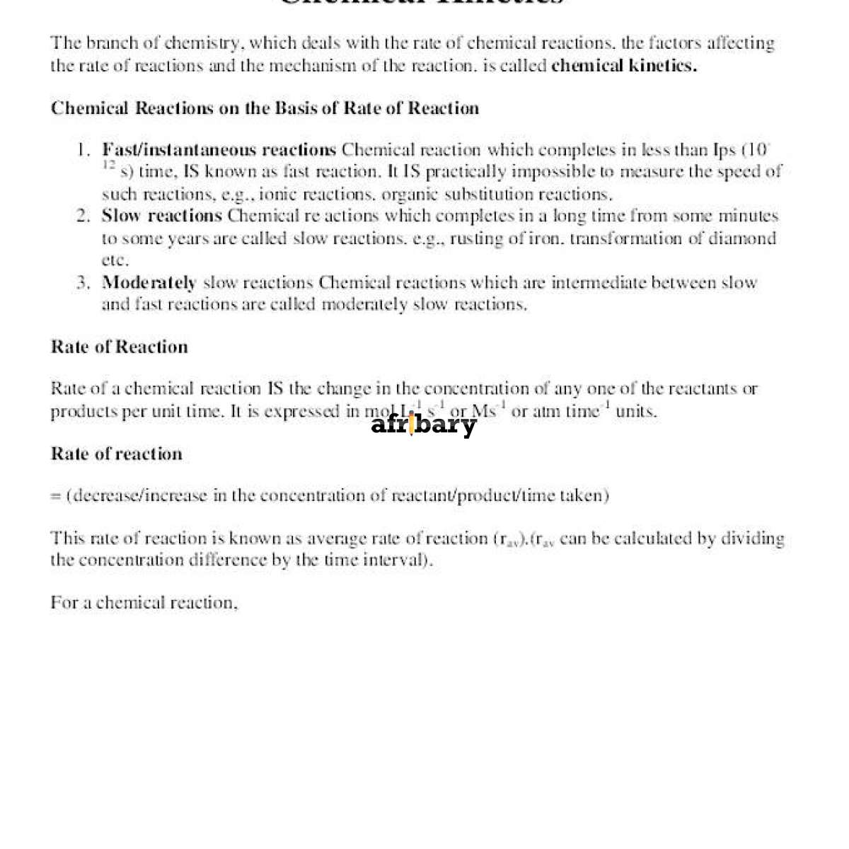 Chemistry Notes for class 12 Chapter 4 Chemical Kinetics | Afribary