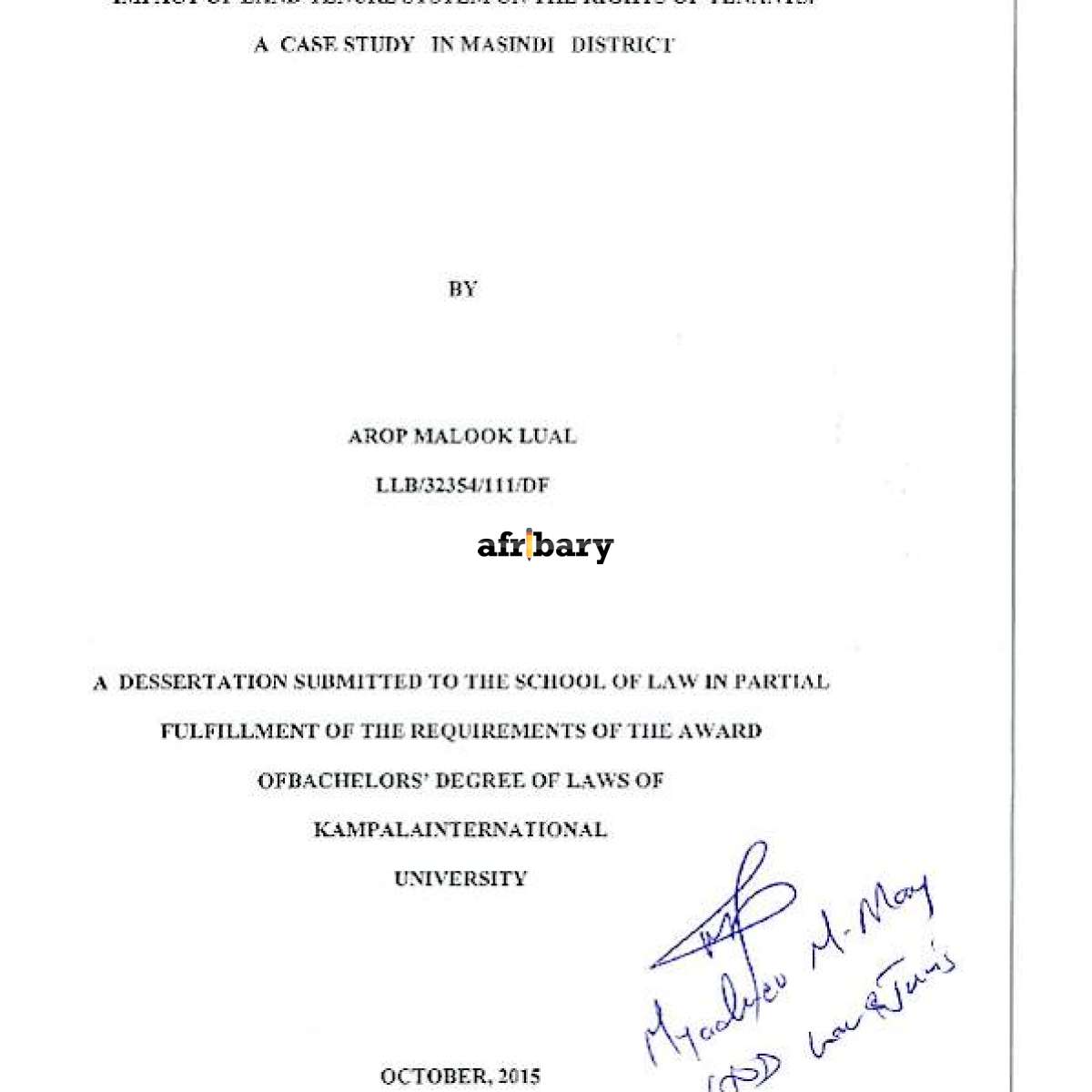 Impact of Land Tenure System On the Rights of Tenants: A Case Study in ...