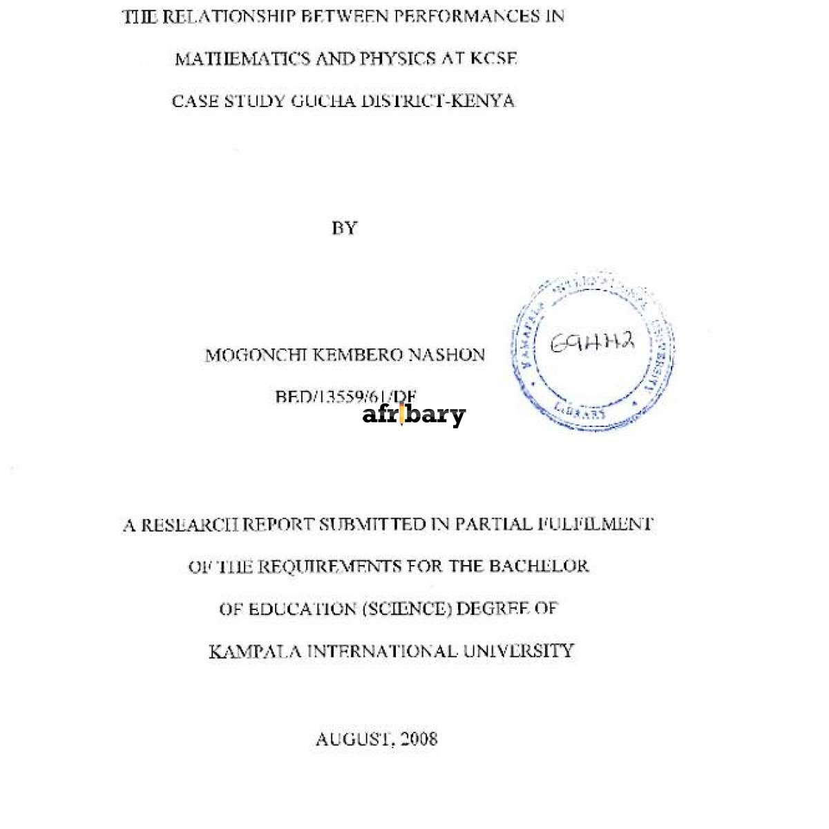 The Relationship Between Performances in Mathematics and Physics at ...