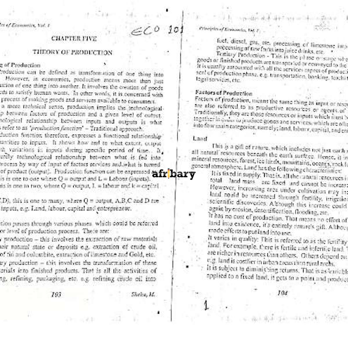 ECO 101 THEORY OF PRODUCTION 2 | Afribary