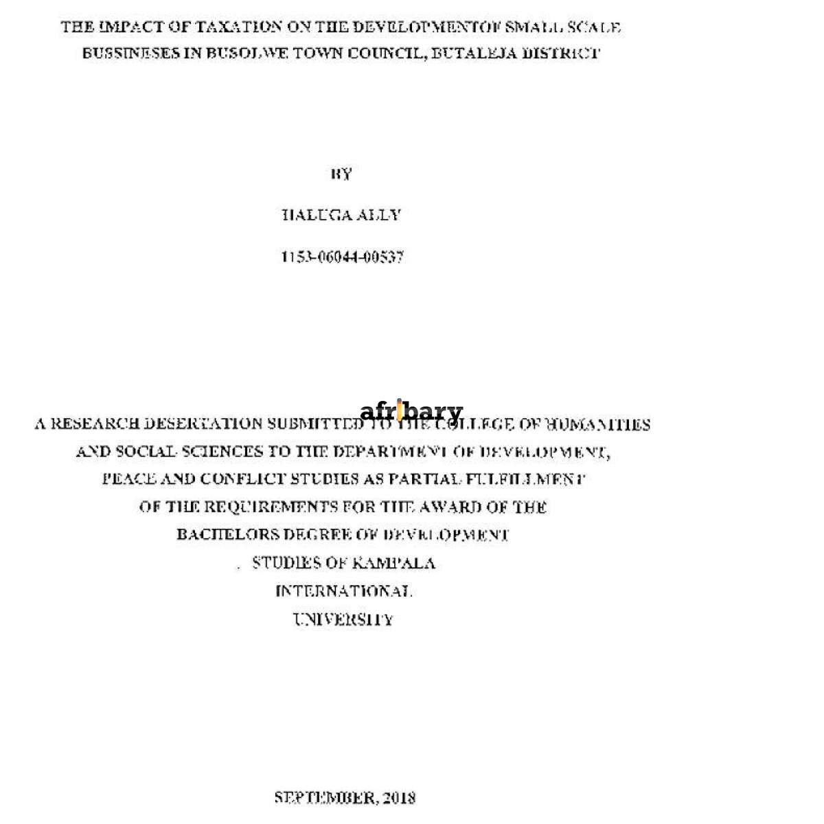 THE IMPACT OF TAXATION ON THE DEVELOPMENT OF SMALL SCALE BUSINESSES IN ...