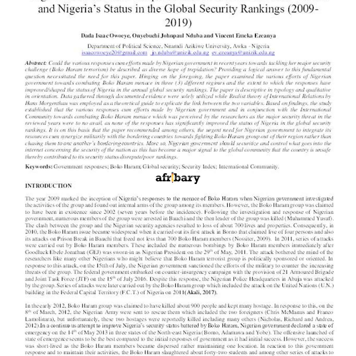 Nigerian Government Responses to the Menace of Boko Haram and Nigeria’s ...