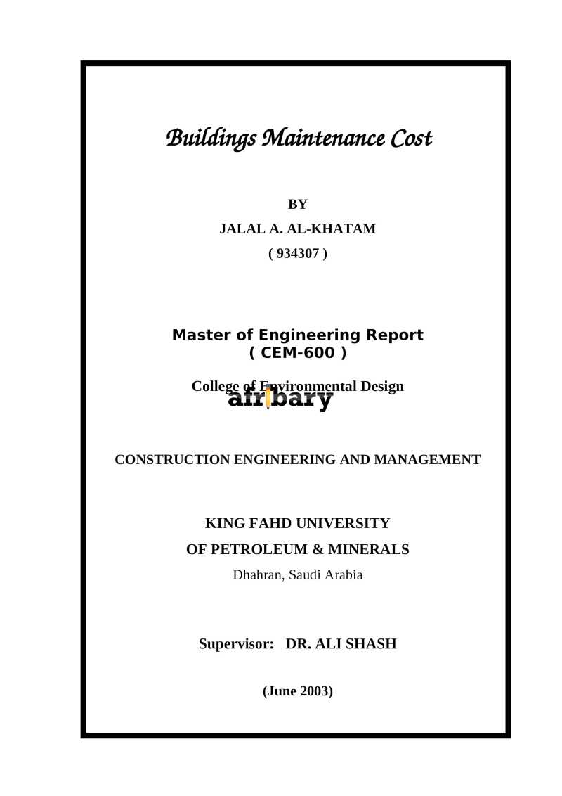 BUILDING MAINTENANCE COST Afribary