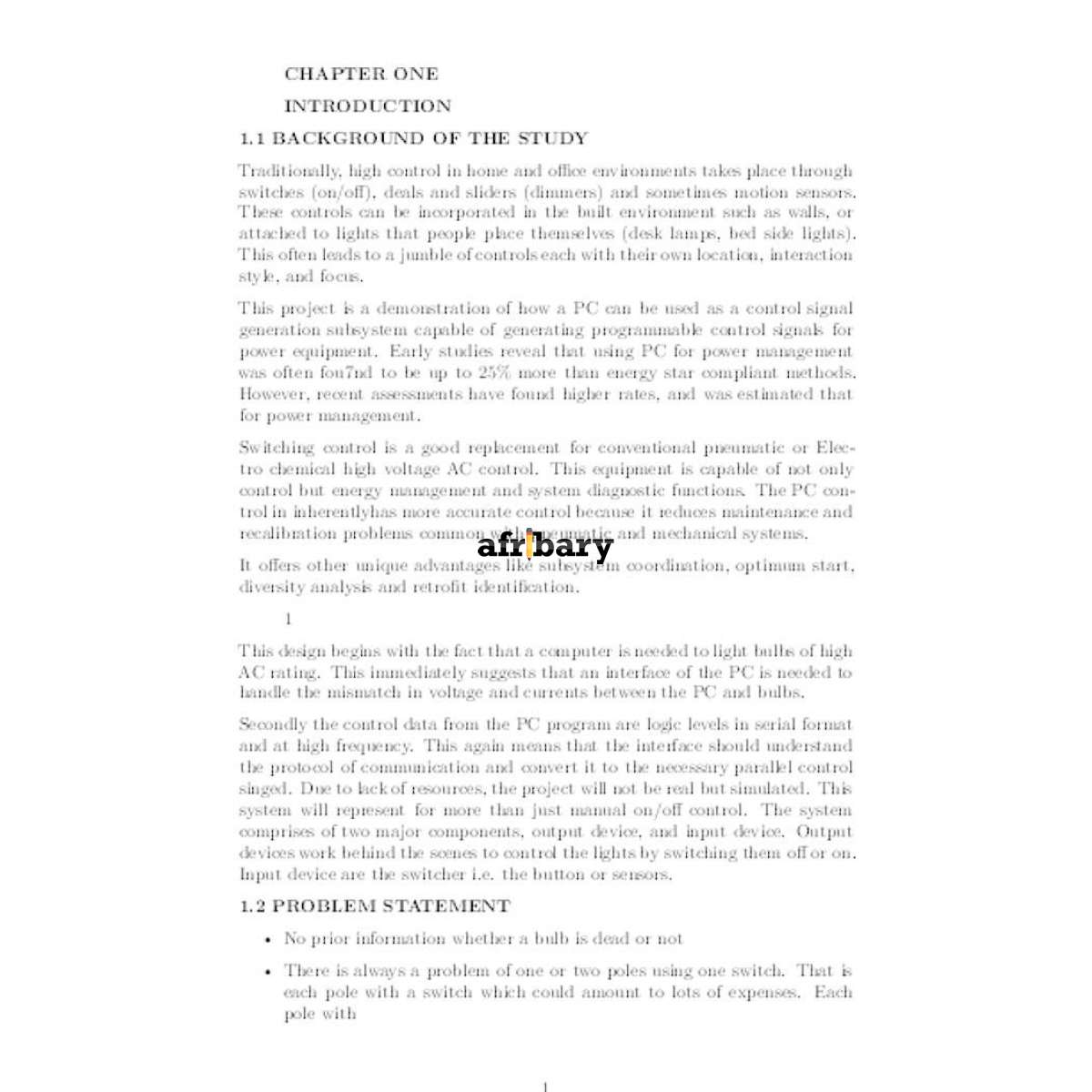 DESIGN AND IMPLEMENTATION OF LIGHTING SWITCHING CONTROL SYSTEM (INTERFACE) | Afribary