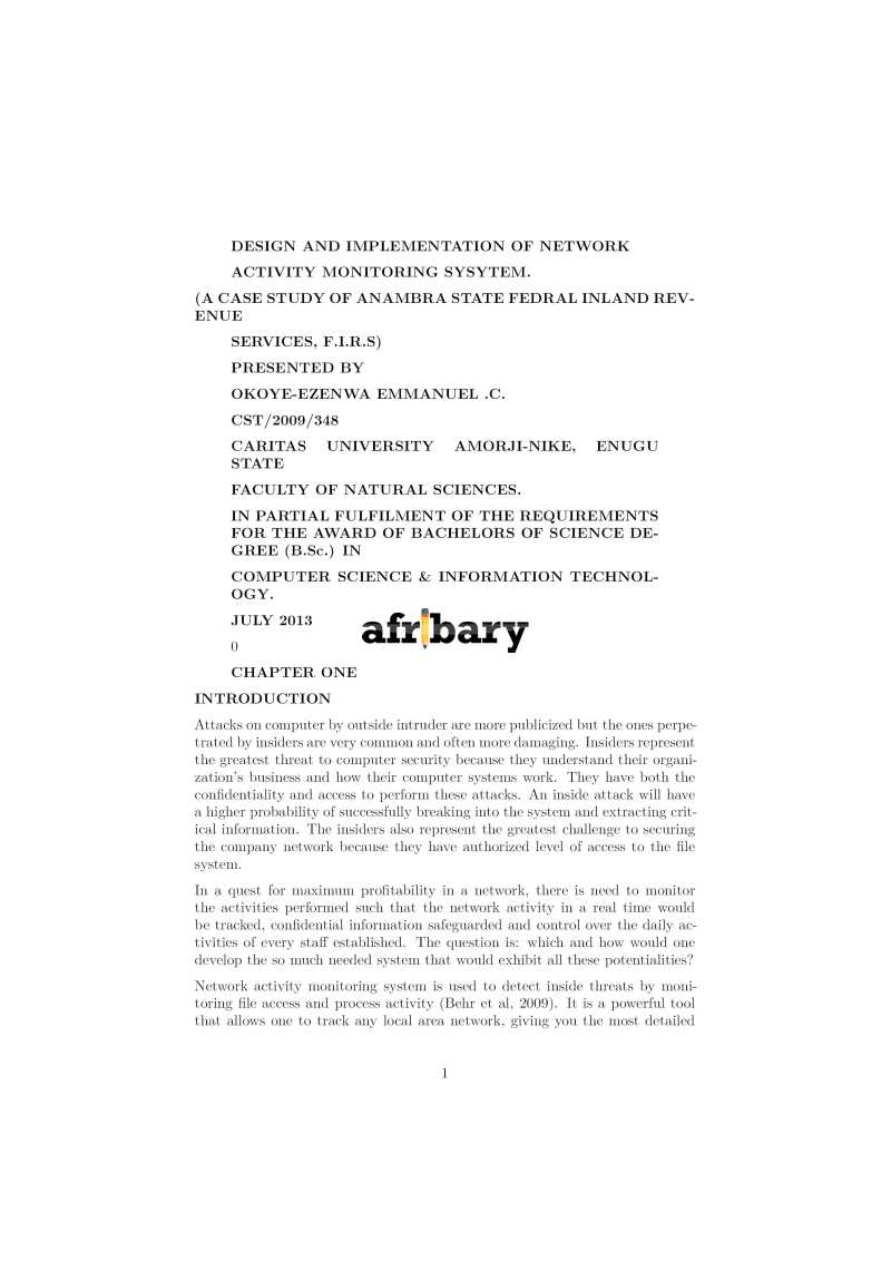 DESIGN AND IMPLEMENTATION OF NETWORK ACTIVITY MONITORING SYSYTEM. (A ...