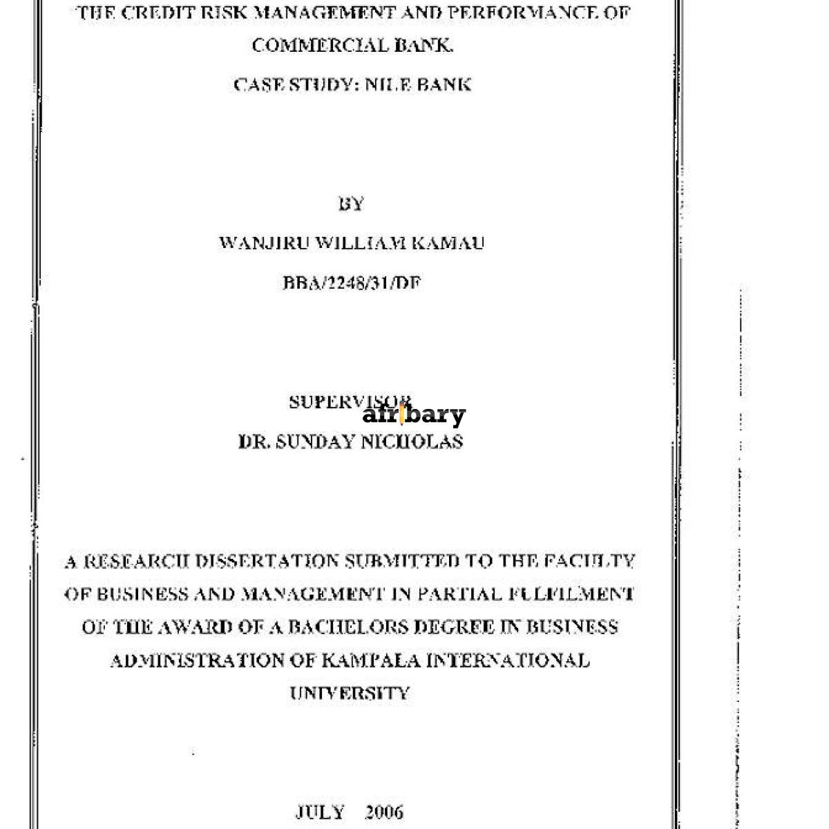 The Credit Risk Management and Performance of Commercial Bank. Case ...