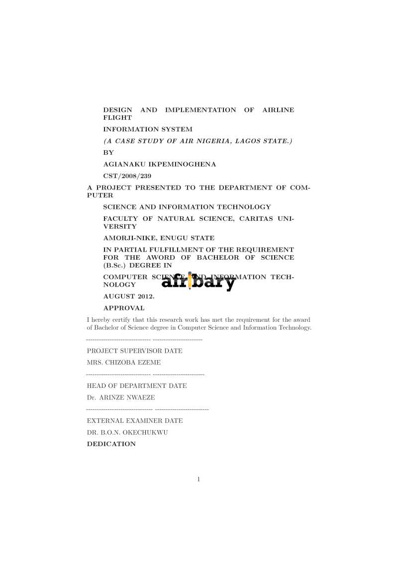 DESIGN AND IMPLEMENTATION OF AIRLINE FLIGHT INFORMATION SYSTEM (A CASE ...