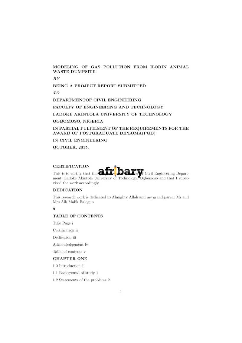 MODELING OF GAS POLLUTION FROM ILORIN ANIMAL WASTE DUMPSITE | Afribary
