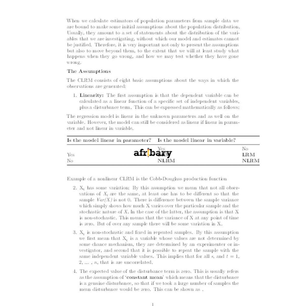 ECO 309 The Assumptions Of Classical Linear Regression Model CLRM