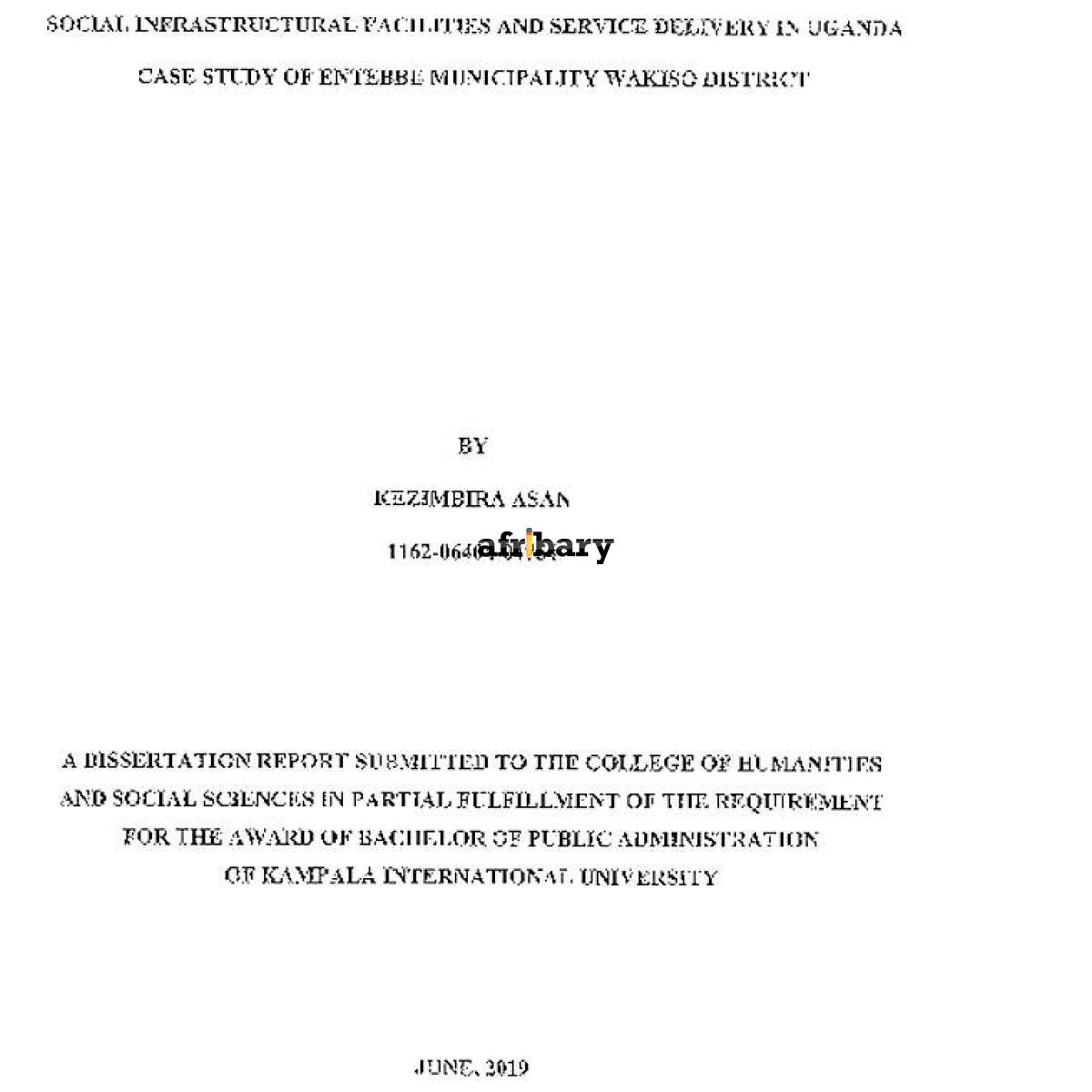 SOCIAL INFRASTRUCTURAL FACILITIES AND SERVICE DELIVERY IN UGANDA CASE ...