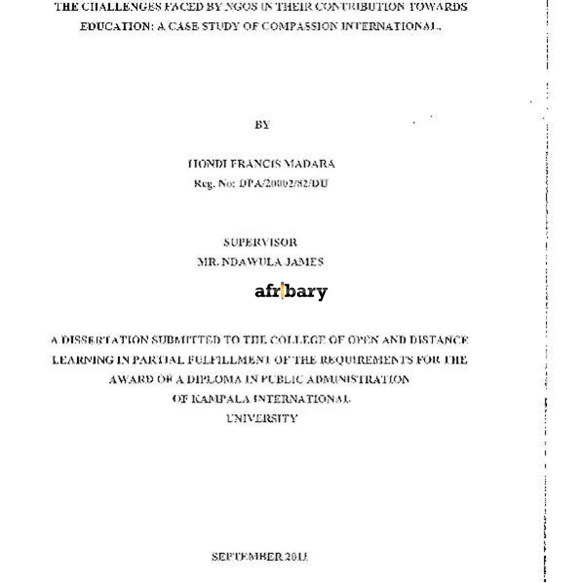THE CHALLENGES FACED BY NGOS IN THEIR CONTRIBUTION TOWARDS EDUCATION: A CASE STUDY OF COMPASSION ...
