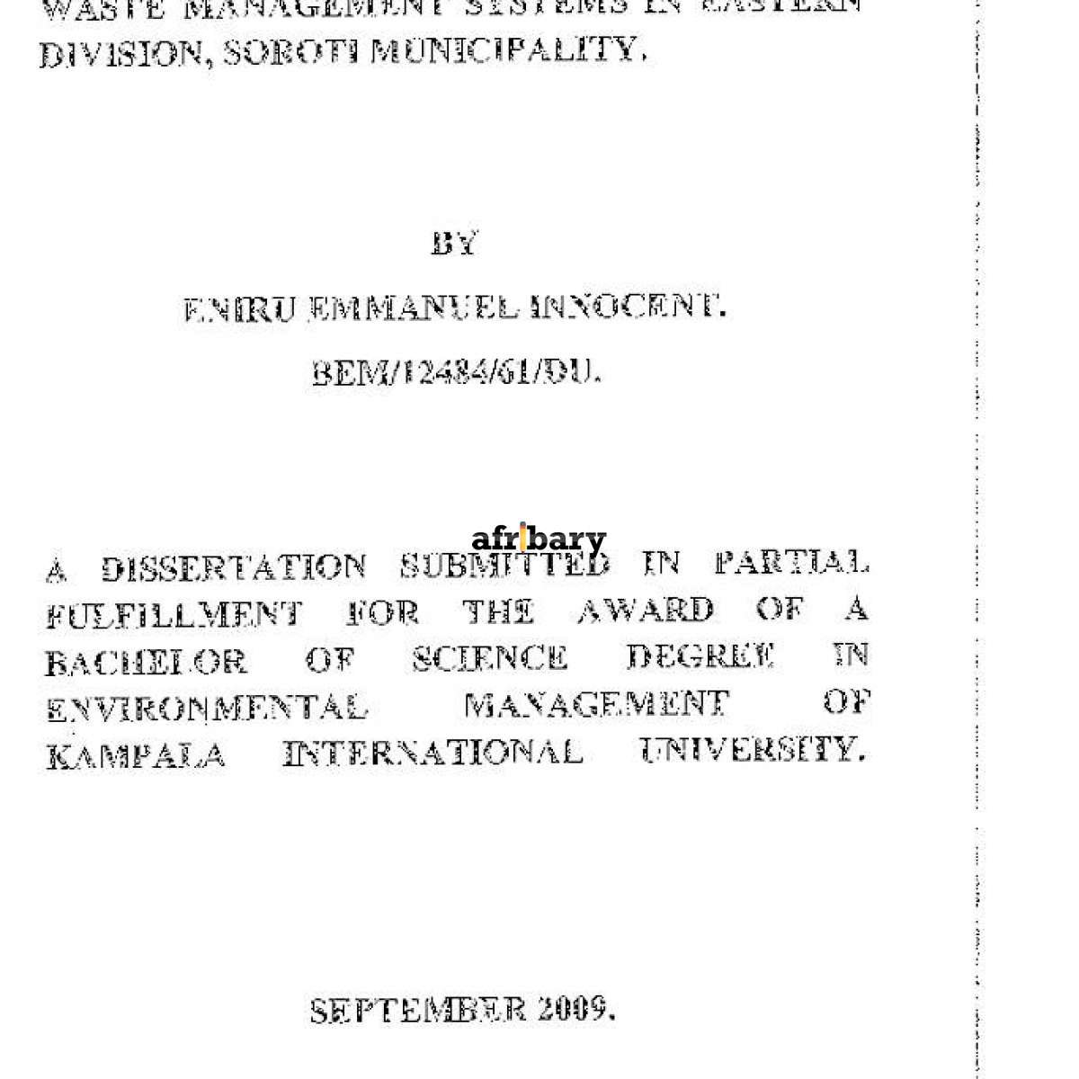 ASSESSMENT OF THE EFFICIENCY OF SOLID WASTE MANAGEMENT SYSTEMS IN ...