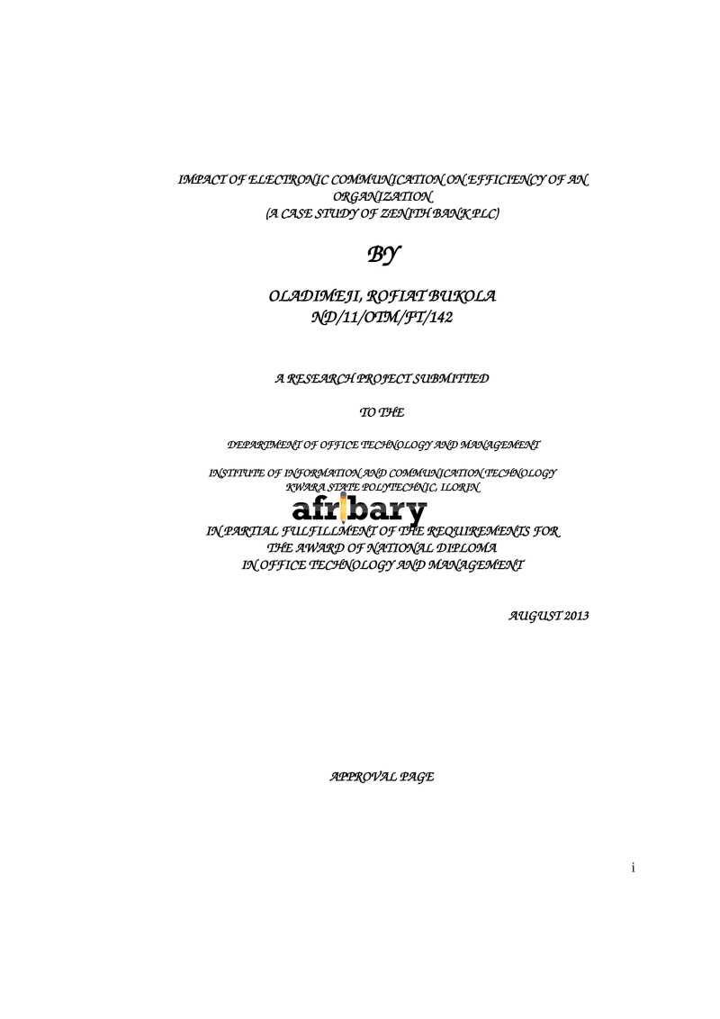 IMPACT OF ELECTRONIC COMMUNICATION ON EFFICIENCY OF AN ORGANIZATION (A ...
