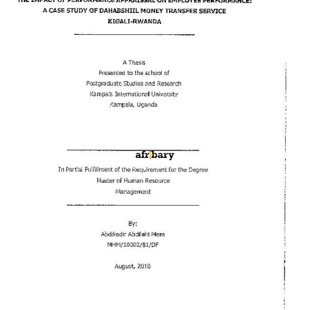 THE IMPACT OF PERFORMANCE APPRAISSAL ON EMPLOYEE PERFORMANCE: A CASE ...