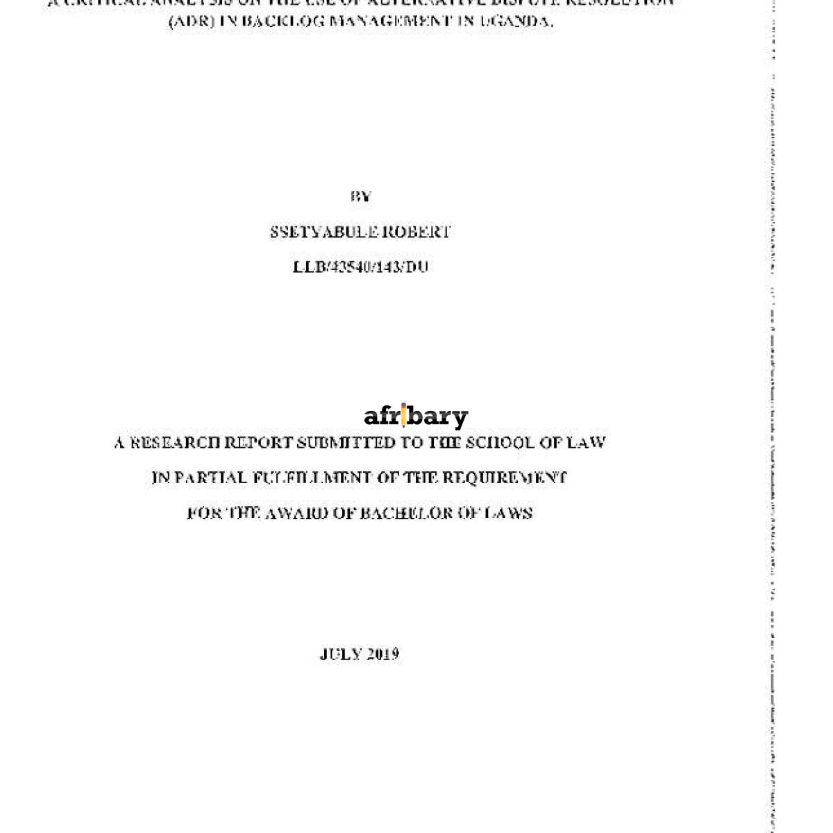 A CRITICAL ANALYSIS ON THE USE OF ALTERNATIVE DISPUTE RESOLUTION (ADR ...
