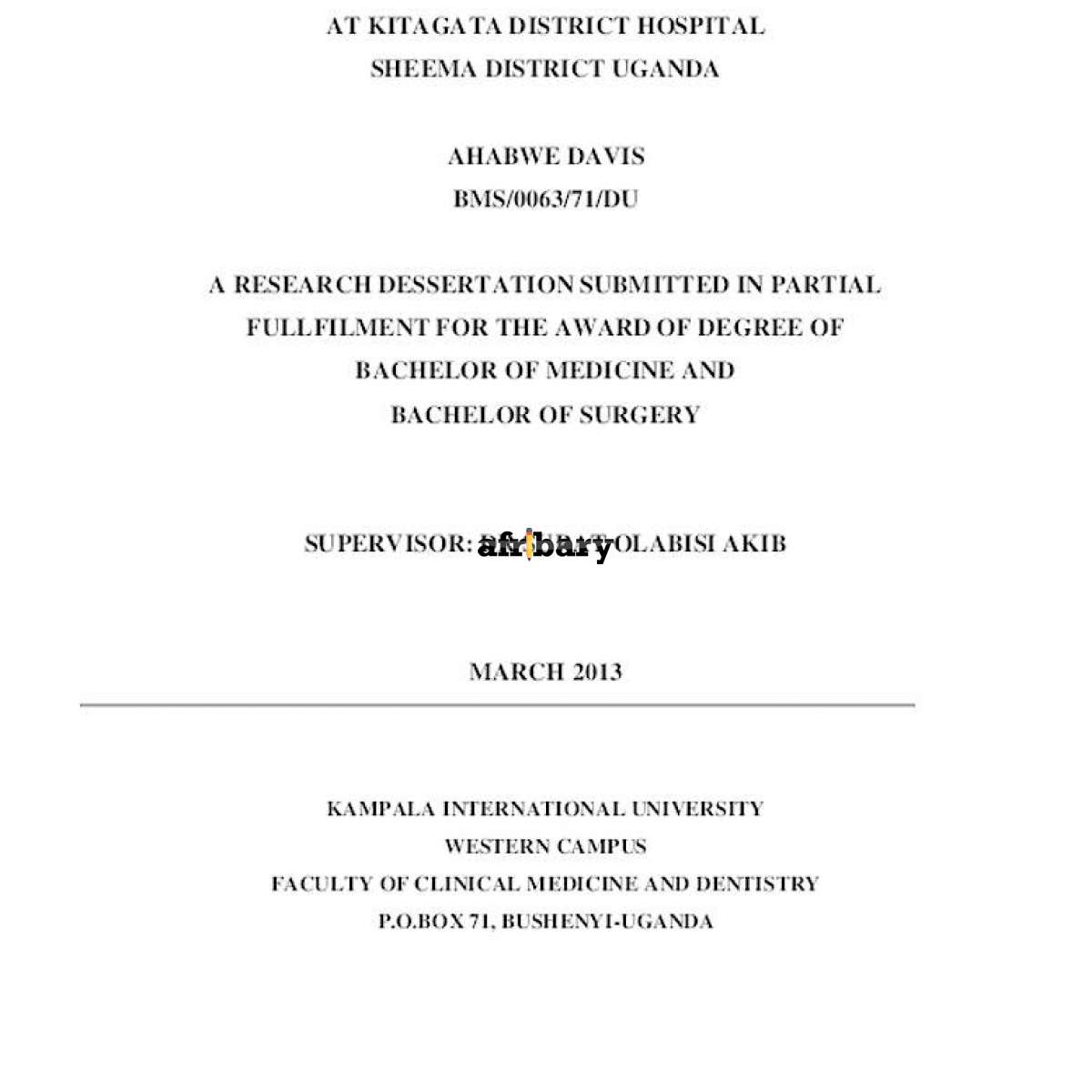 Assessment of Occupational Health Hazards at Kitagata District Hospital ...