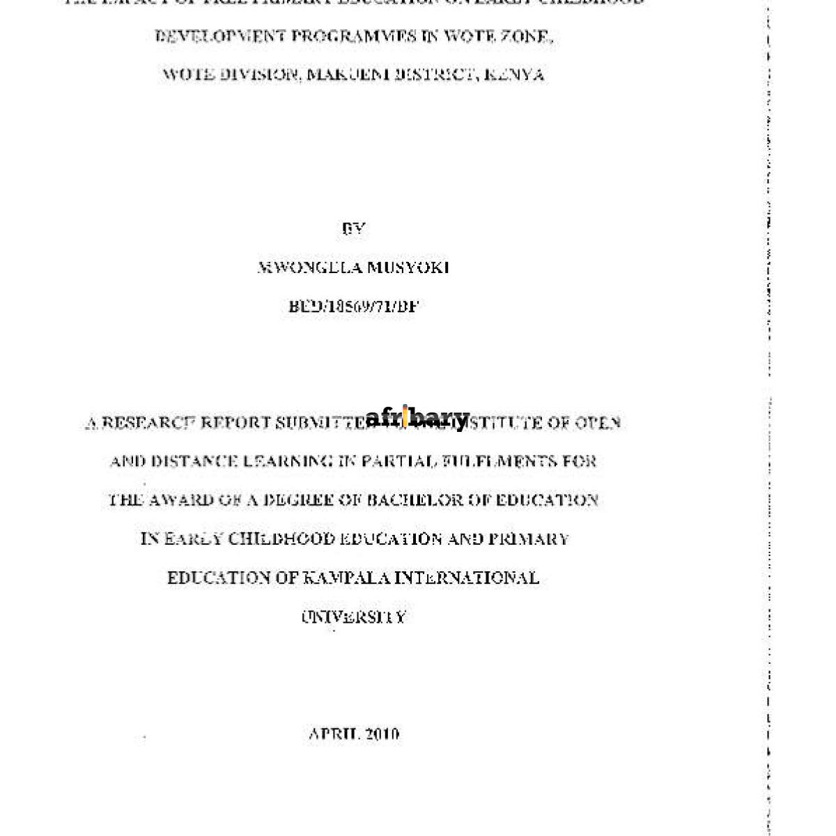 The Impact of Free Primary Education On Early Childhood Development ...