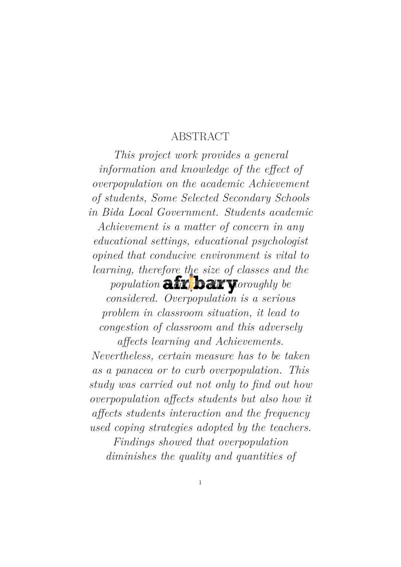 Effect of Overpopulation on the Academic Achievement of Secondary ...