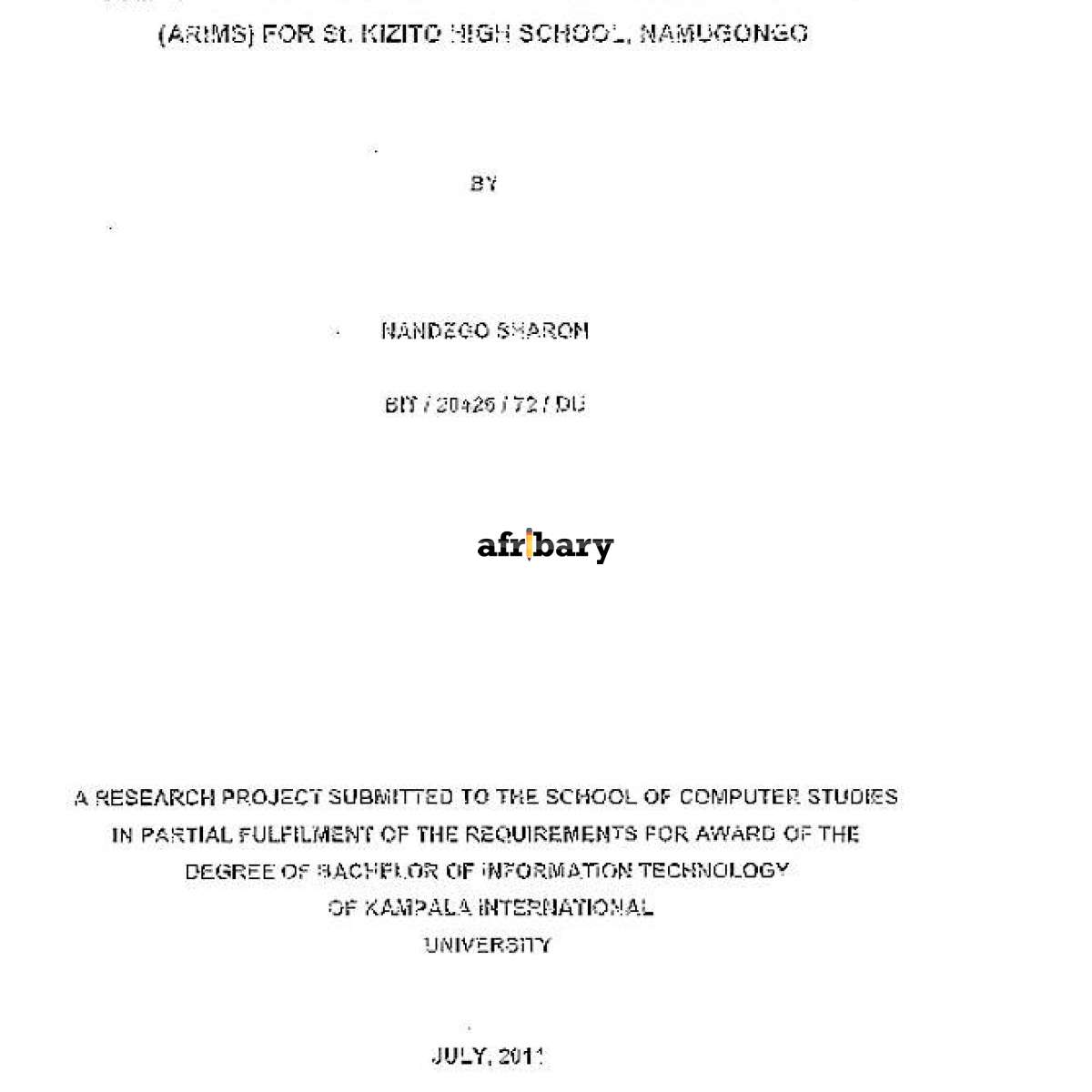 Computerised Academic Records Management System (Arims) for St Kizito ...