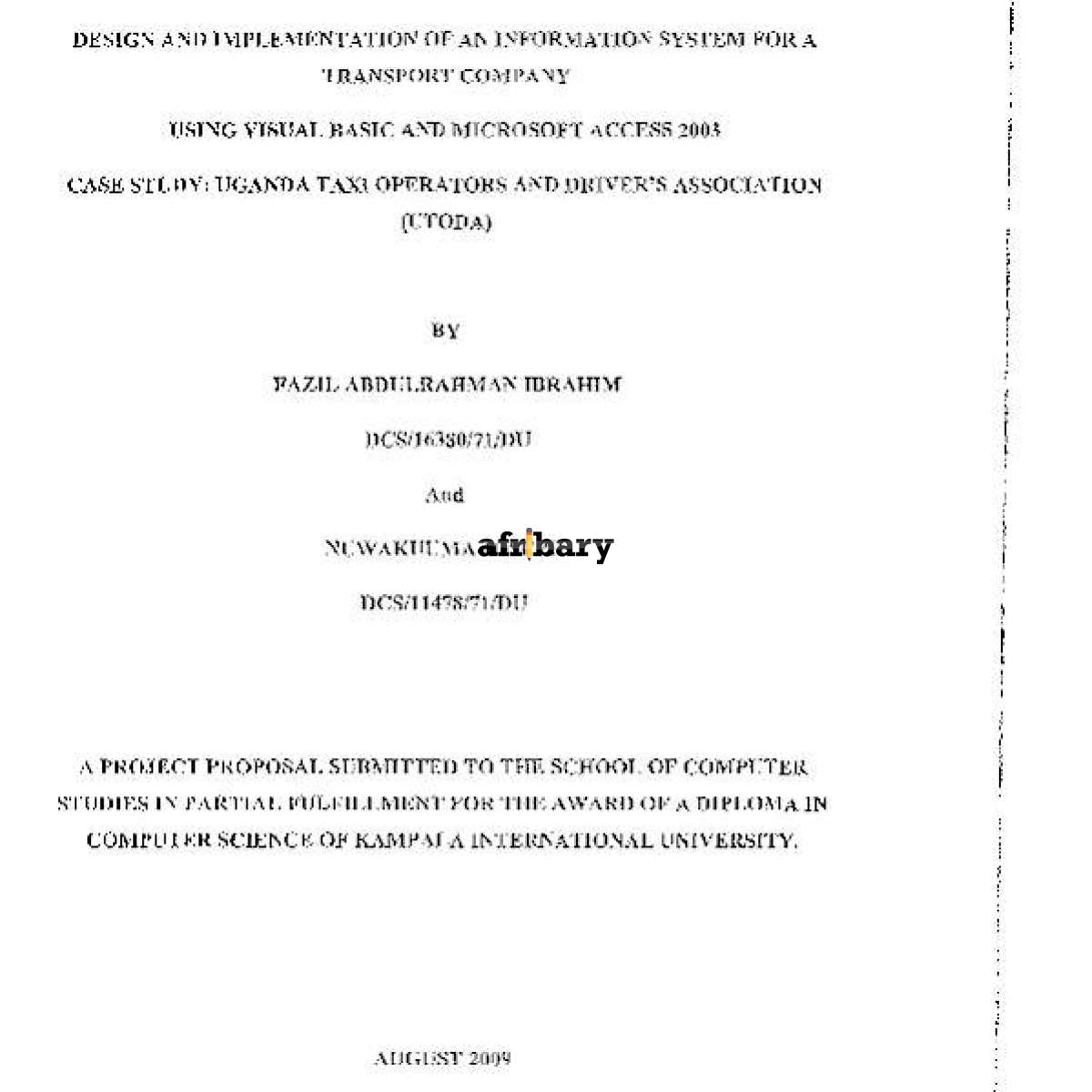 Design and Implementation of an Information System for A Transport Company Using Visual Basic ...