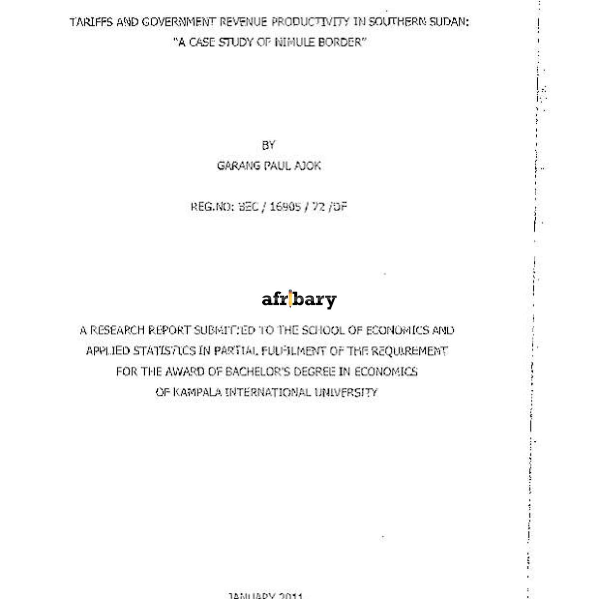 Tariffs And Government Revenue Productivity In Southern Sudan: "A Case ...