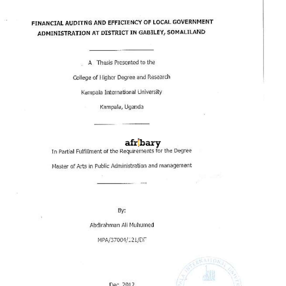 Financial Auditng and Efficiency of Local Government Administration at ...