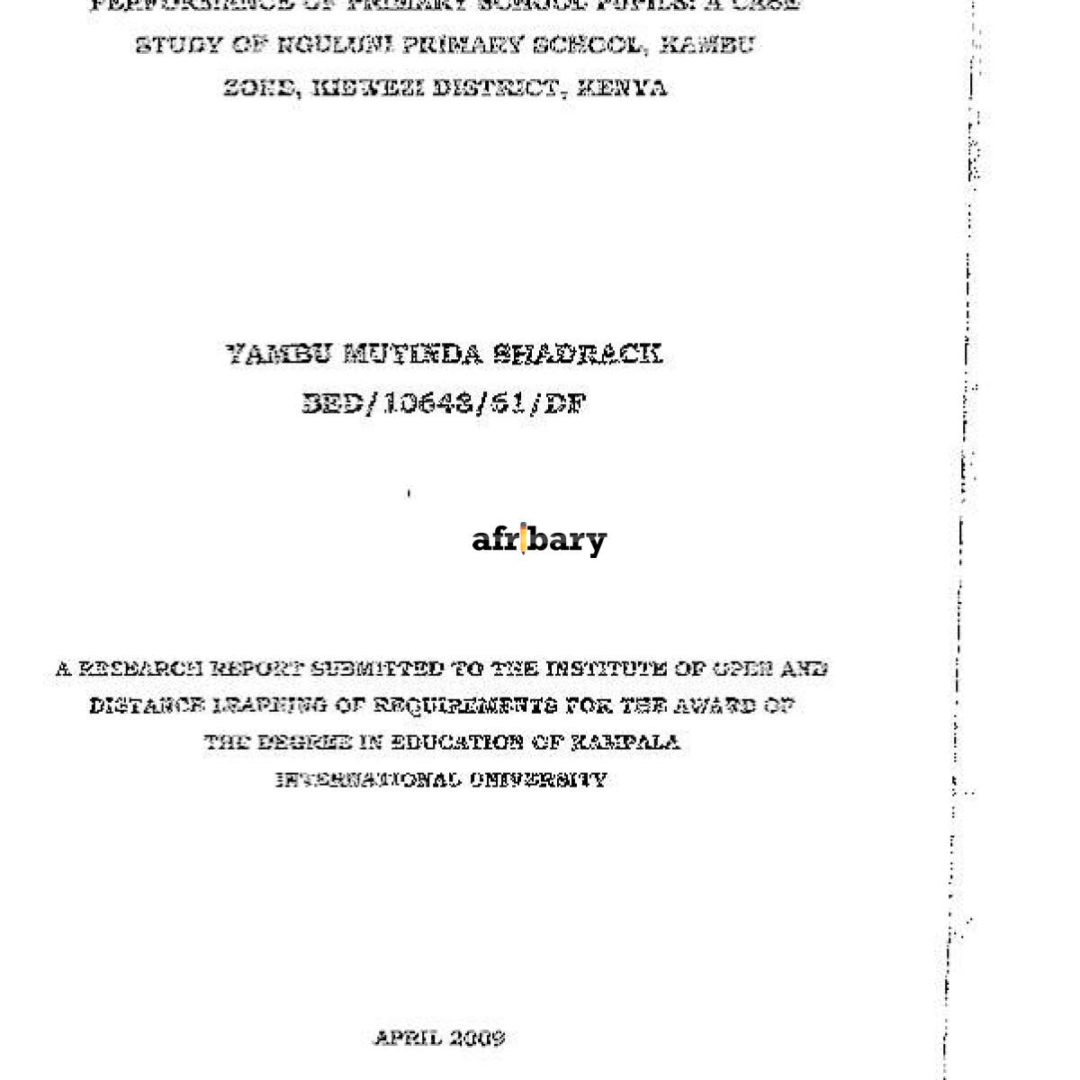 The Impacts Of Free Primary Education On Academic Performance Of 