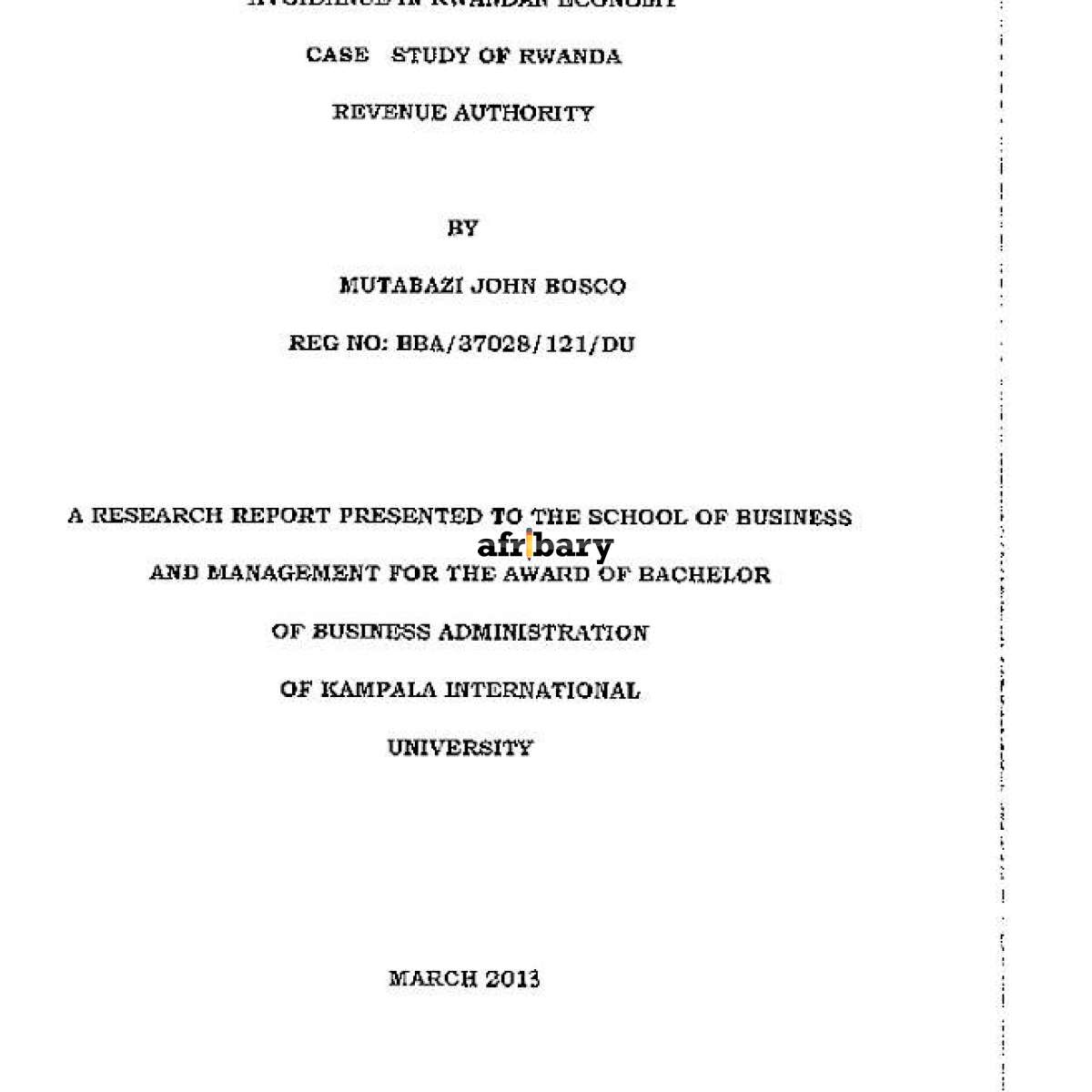 Causes and Implications of Tax Evasion and Avoidance in Rwandan Economy ...