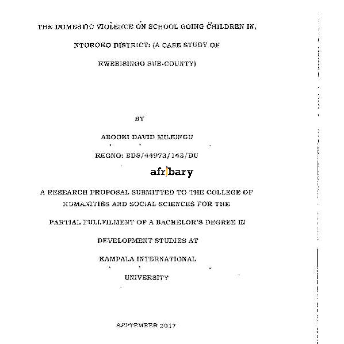 The Domestic Violence On School Going Children in, Ntoroko District: (A ...