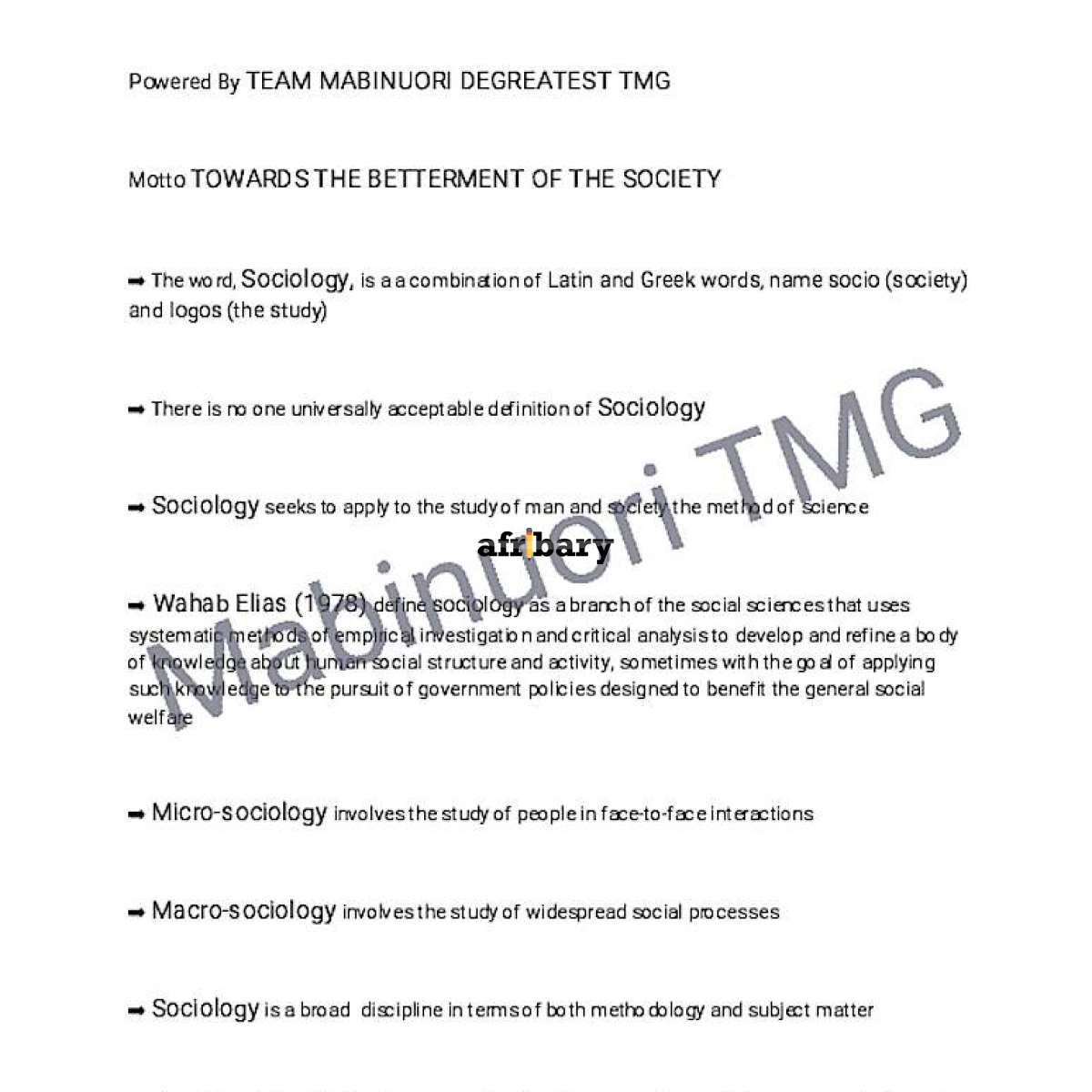 Introduction To Sociology | Afribary