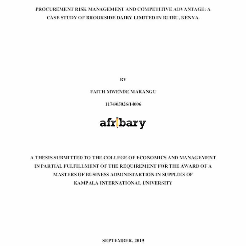 Procurement Risk Management and Competitive Advantage: A Case Study of ...