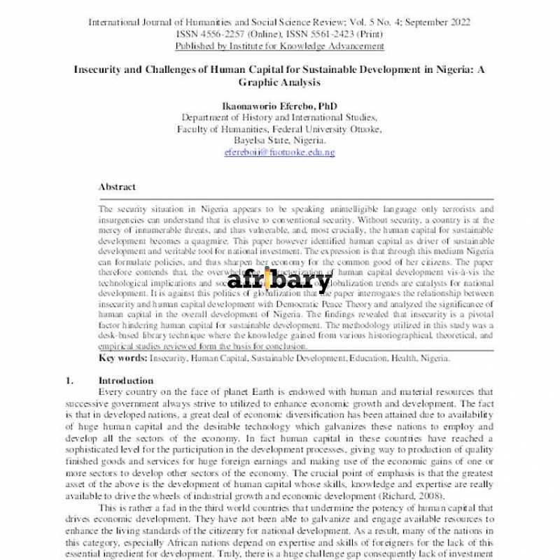 Insecurity and Challenges of Human Capital for Sustainable Development ...