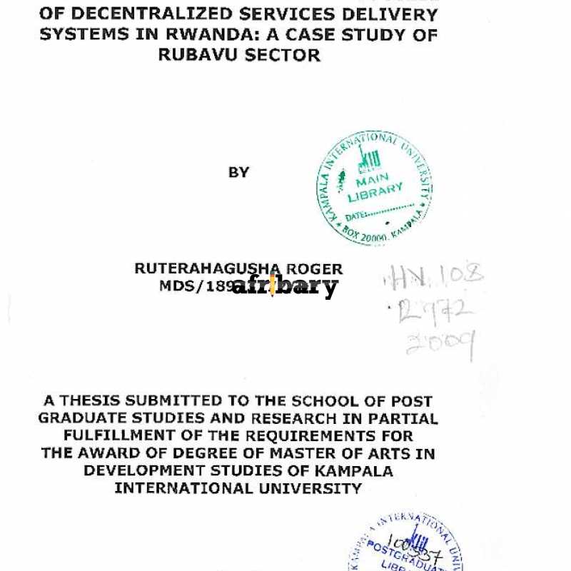 Citizens Participation and Success of Decentralized Services Delivery ...