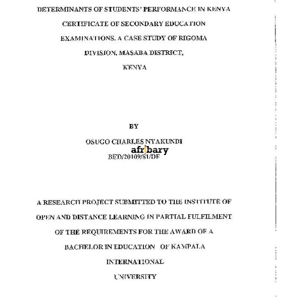 Determinants of Students' Performance in Kenya Certificate of Secondary ...