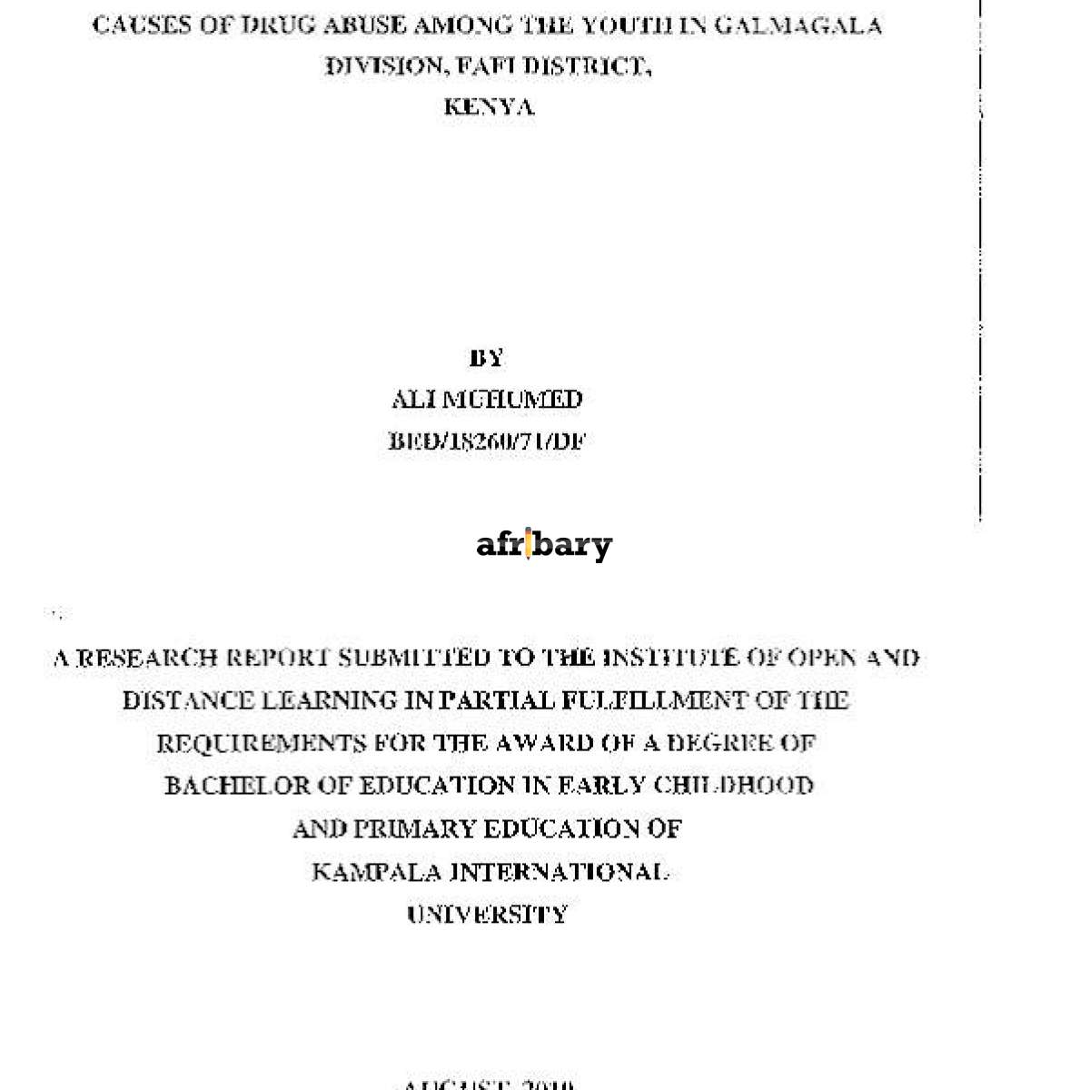 Causes of Drug Abuse Among the Youth in Galmagala Division, Fafi ...