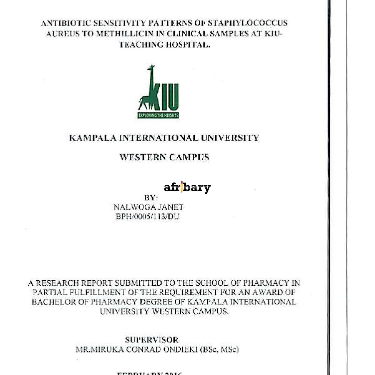 Antibiotic Sensitivity Patterns Of Staphylococcus Aureus To Methillicin In Clinical Samples At