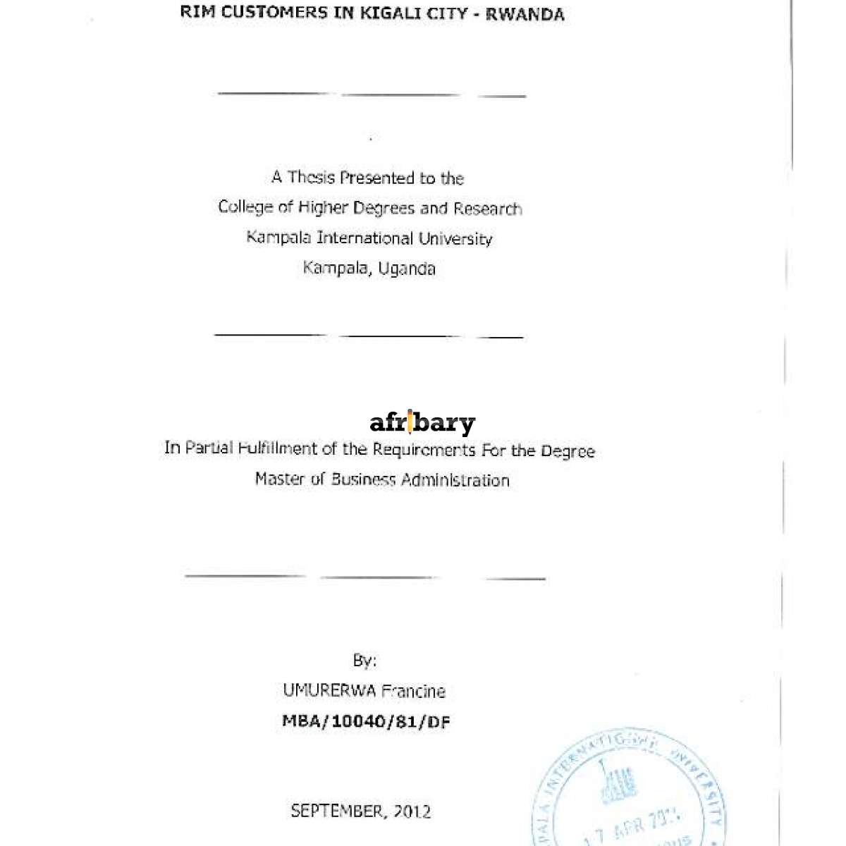 Microfinance Servies and Socio-Economic Development of Rim customers in ...