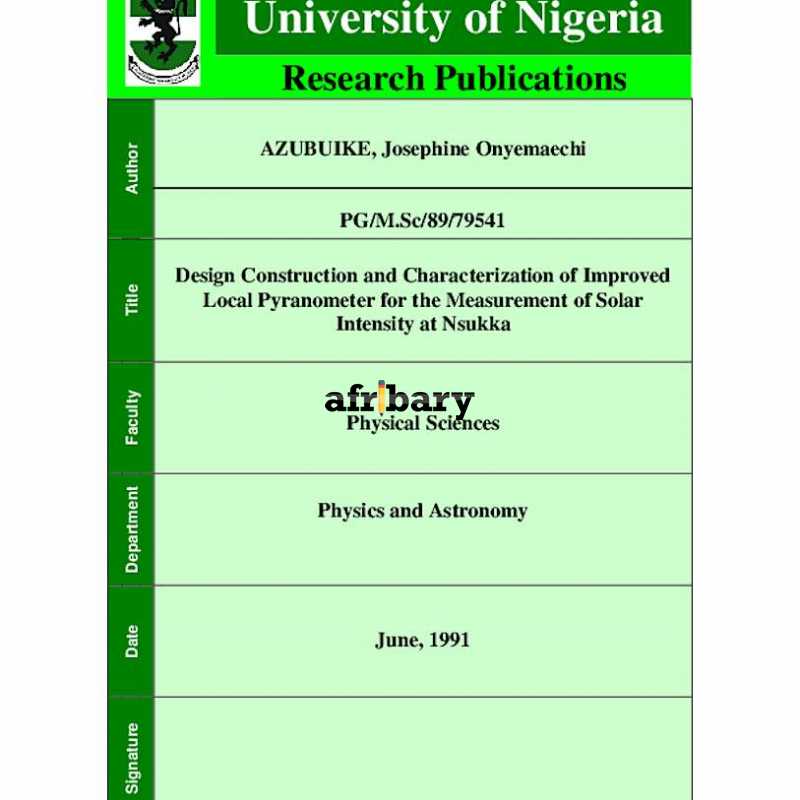 Design Construction And Characterization Of Improved Local Pyranometer For The Measurement Of