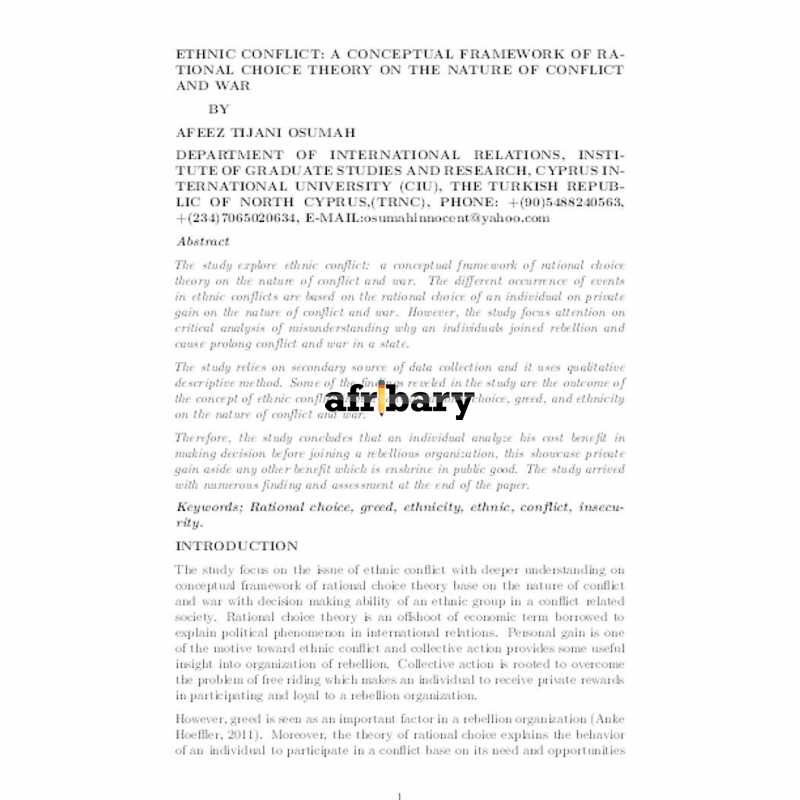 Ethnic Conflict: A Conceptual Framework of Rational Choice Theory on ...