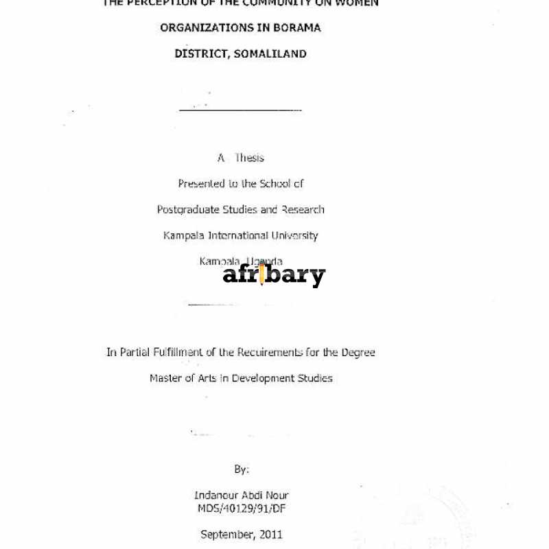 The Perception of the Community on Women Organizations in Borama ...