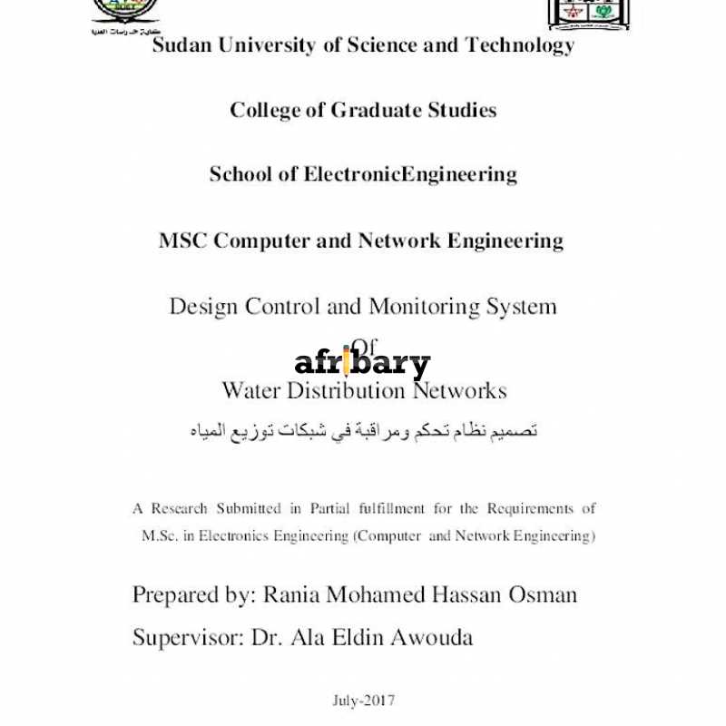 Design Control And Monitoring System Of Water Distribution Networks Afribary