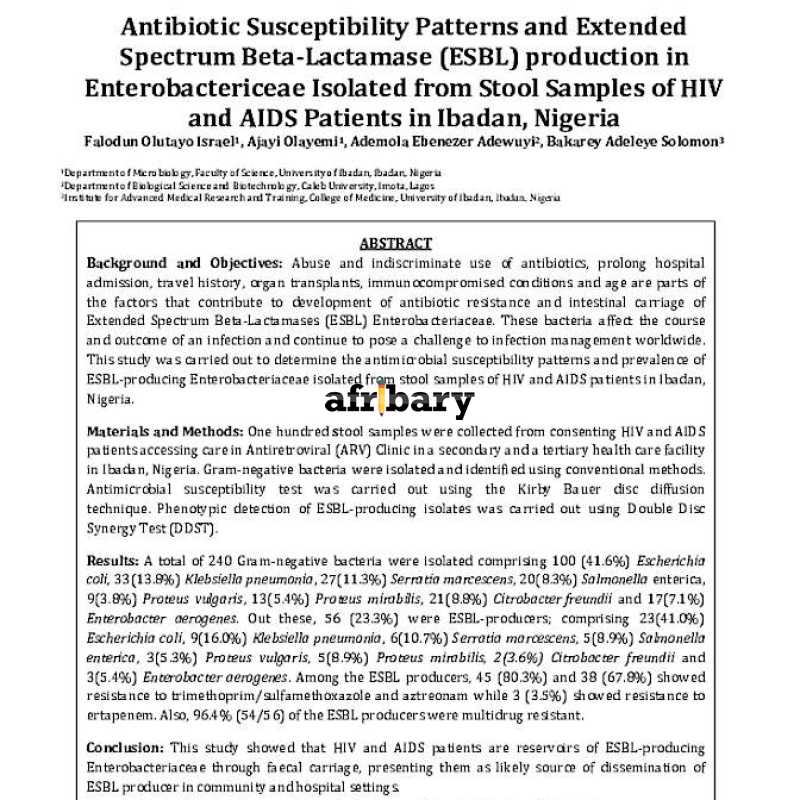 Antibiotic Susceptibility Patterns and Extended Spectrum Beta-Lactamase ...