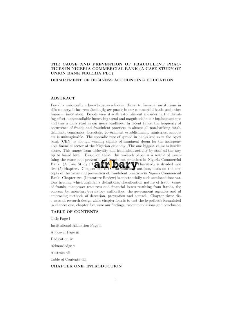 THE CAUSE AND PREVENTION OF FRAUDULENT PRACTICES IN NIGERIA COMMERCIAL ...